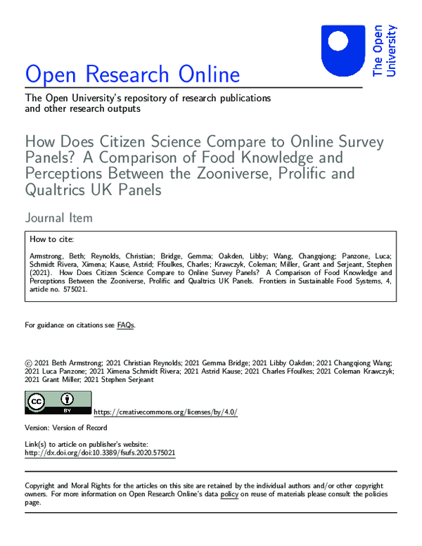 (PDF) How Does Citizen Science Compare to Online Survey Panels? A ...