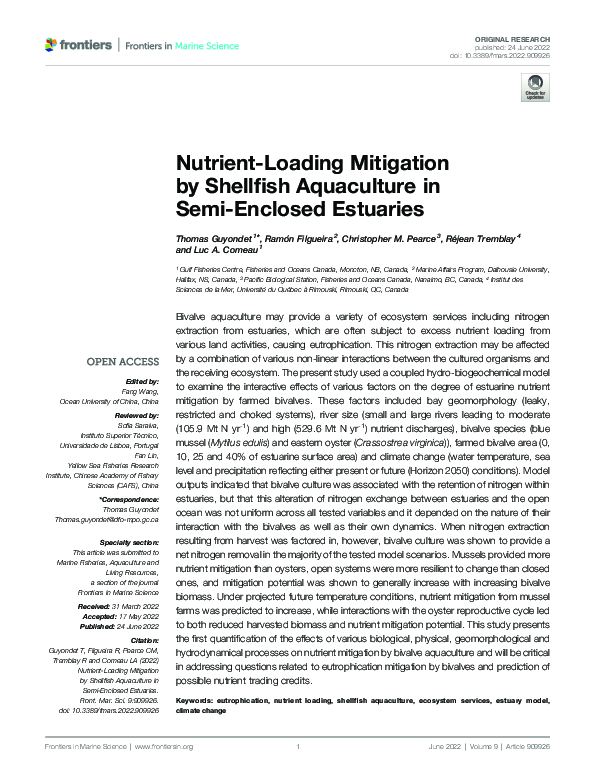 (PDF) Nutrient-Loading Mitigation by Shellfish Aquaculture in Semi ...