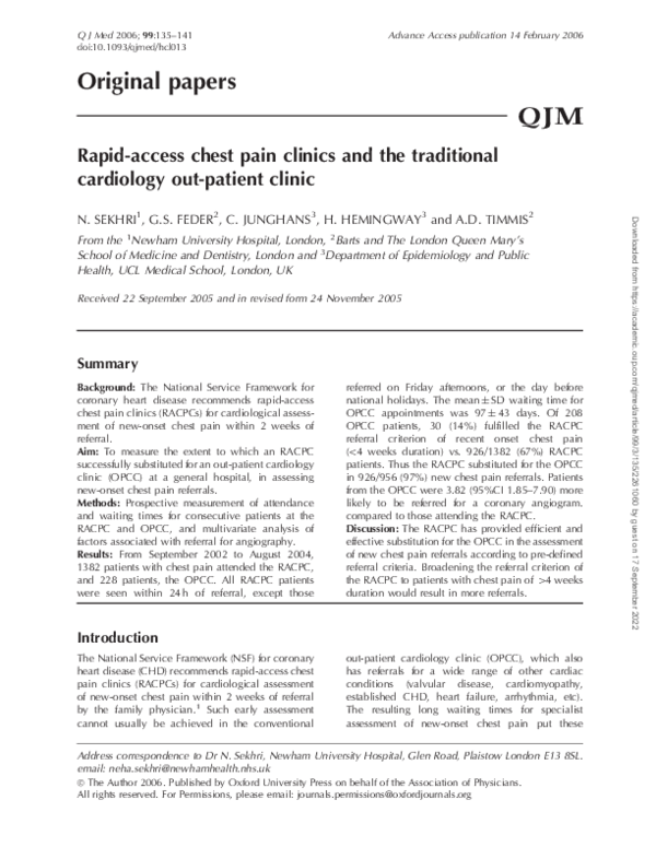 (PDF) Rapid-access chest pain clinics and the traditional cardiology ...