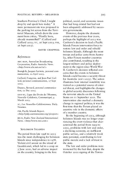 (PDF) Solomon Islands in Review: Issues and Events, 2003 | Tarcisius ...