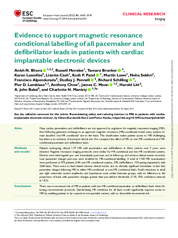(PDF) Evidence to support magnetic resonance conditional labelling of ...