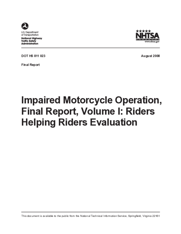 (PDF) Impaired motorcycle operation, final report, volume I: Riders ...