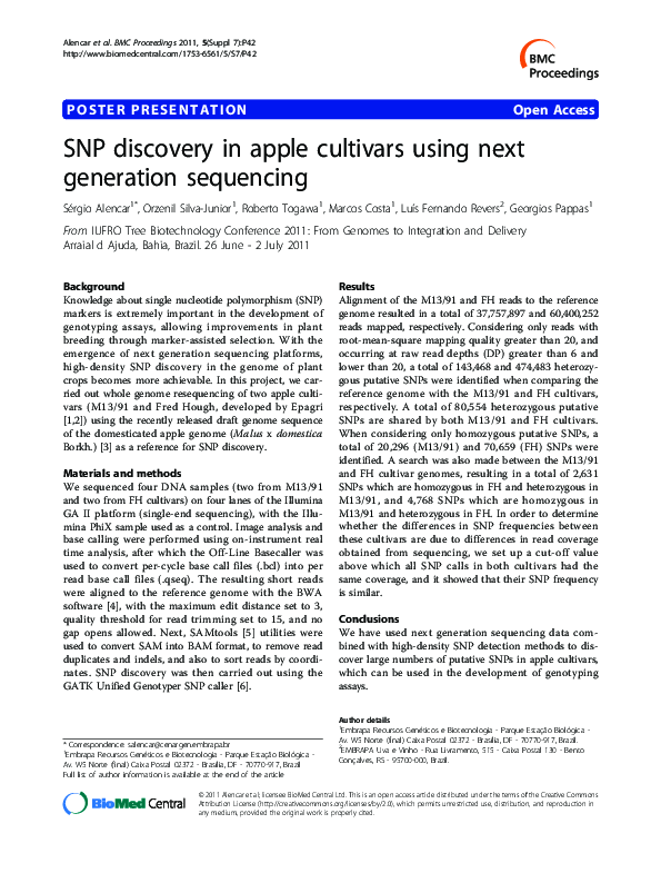 (PDF) SNP discovery in apple cultivars using next generation sequencing
