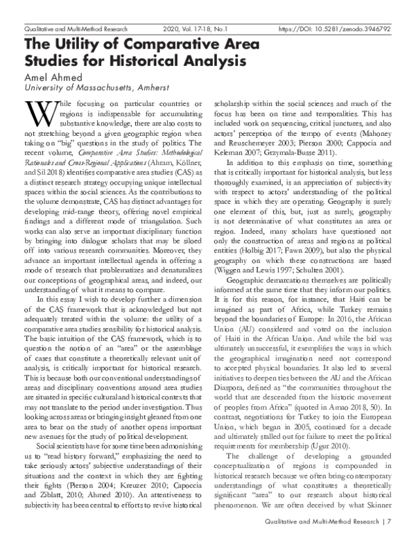 (PDF) The Utility of Comparative Area Studies for Historical Analysis