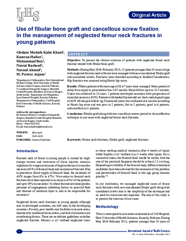 (PDF) Use of fibular bone graft and cancellous screw fixation in the ...