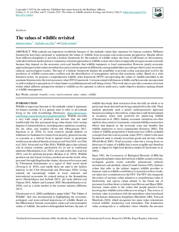 (PDF) The values of wildlife revisited