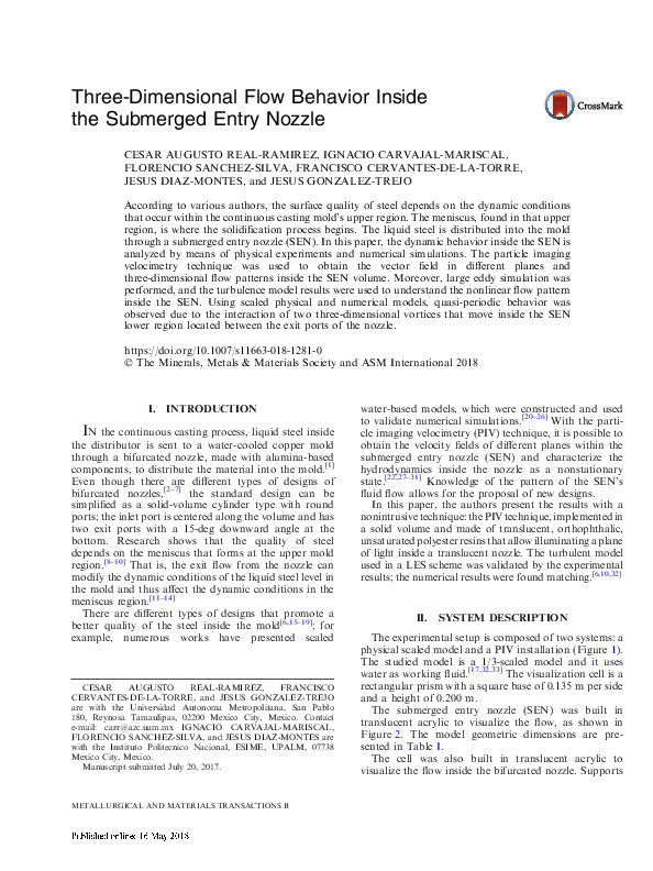 (PDF) Three-Dimensional Flow Behavior Inside the Submerged Entry Nozzle