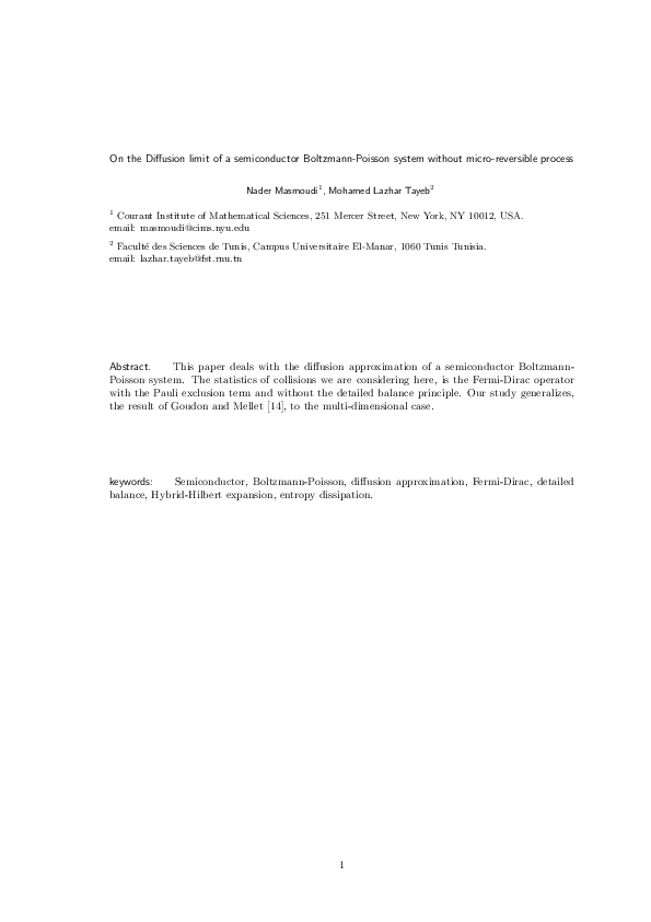 (PDF) On the Diffusion Limit of a Semiconductor Boltzmann–Poisson ...
