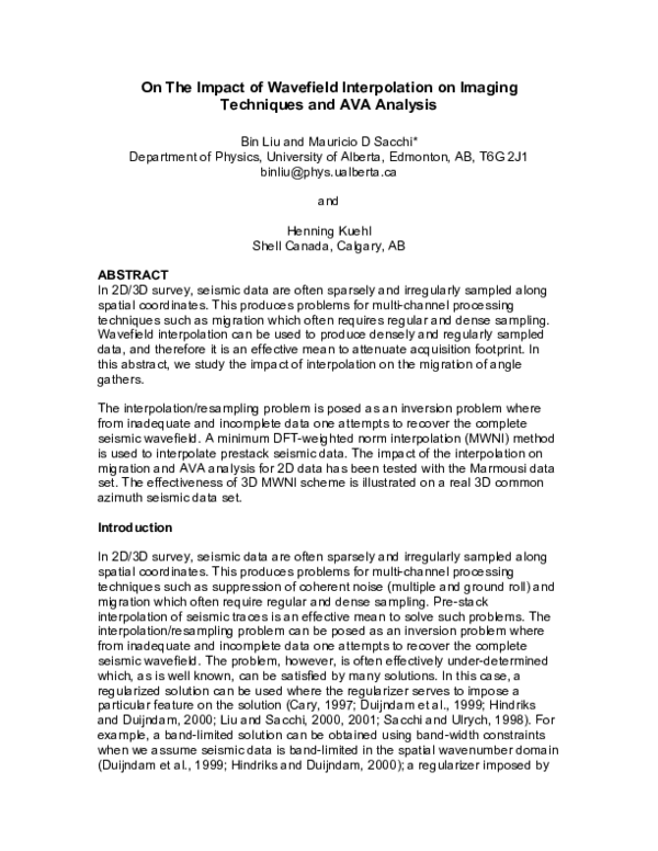 (PDF) On The Impact of Wavefield Interpolation on Imaging Techniques and AVA Analysis