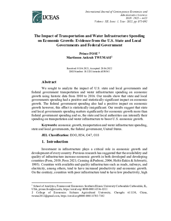 (PDF) The Impact of Transportation and Water Infrastructure Spending on ...