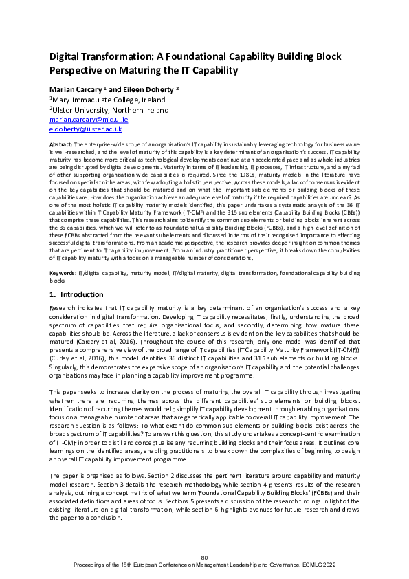 (PDF) Digital Transformation: A Foundational Capability Building Block Perspective on Maturing ...