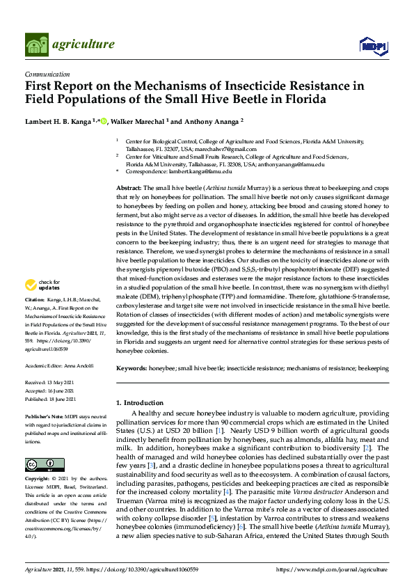 (PDF) First Report on the Mechanisms of Insecticide Resistance in Field Populations of the Small ...