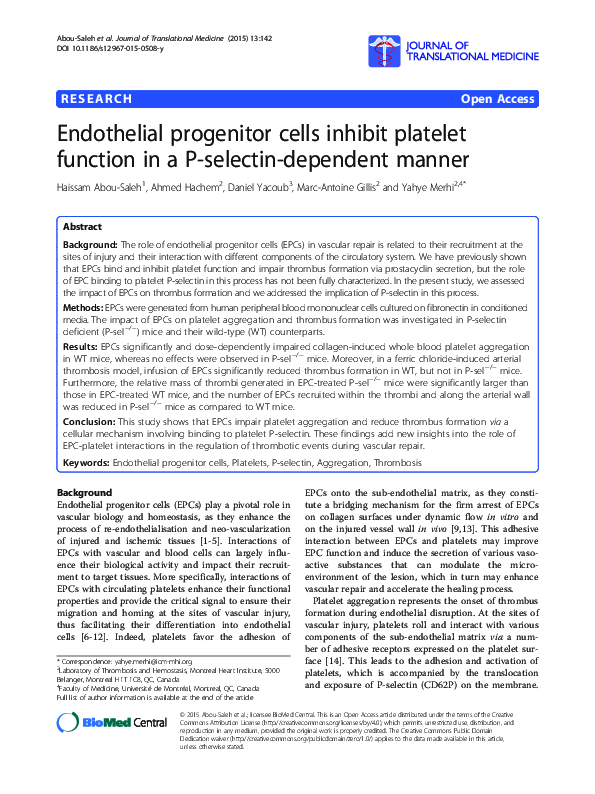 (PDF) Endothelial progenitor cells inhibit platelet function in a P ...
