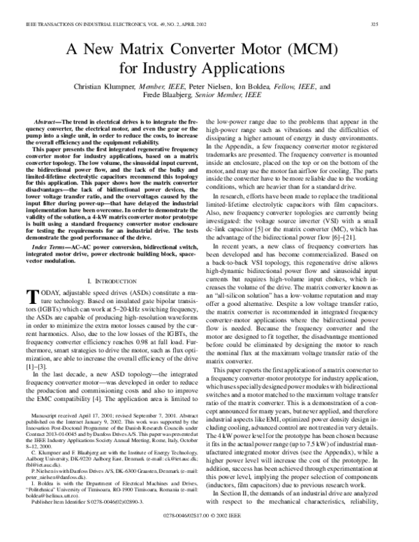 (PDF) A new matrix converter motor (MCM) for industry applications