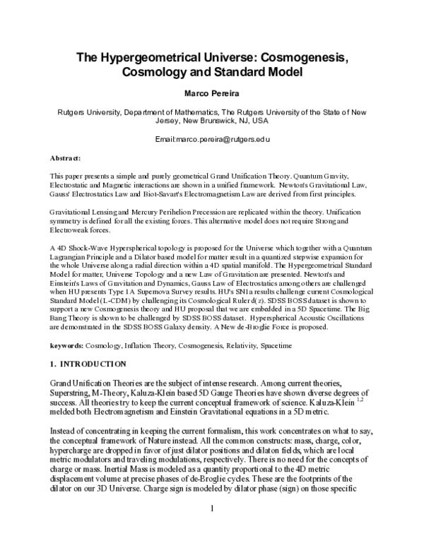 (PDF) The Hypergeometrical Universe: Cosmogenesis, Cosmology and ...