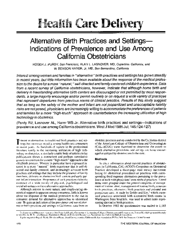 (PDF) Alternative birth practices and settings--indications of ...