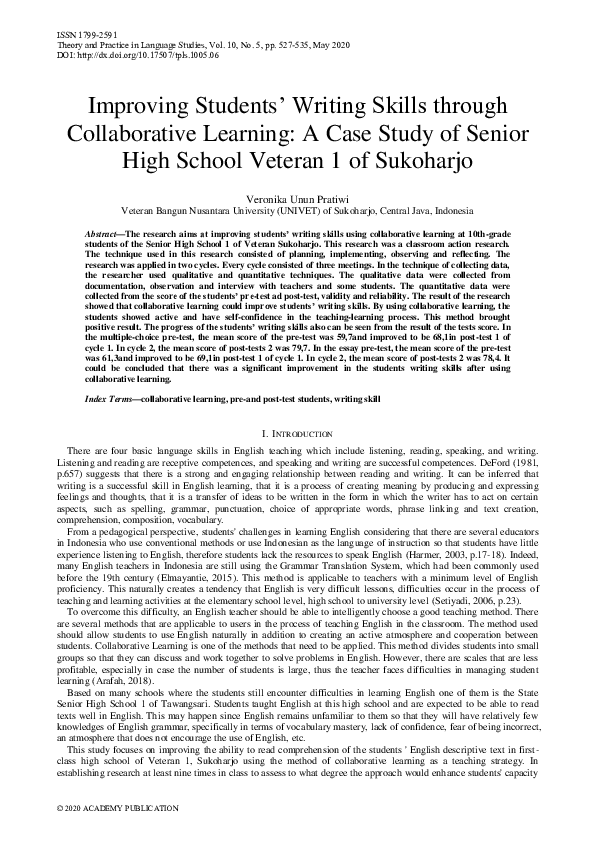 (PDF) Improving Students’ Writing Skills through Collaborative Learning: A Case Study of Senior ...