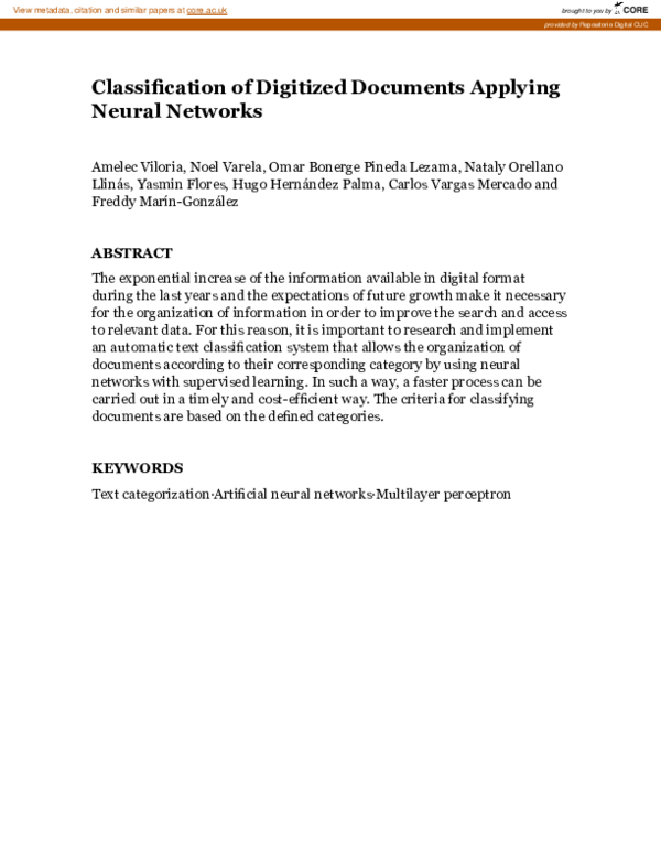 (PDF) Classification of Digitized Documents Applying Neural Networks
