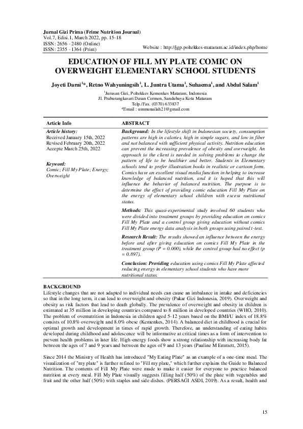 (PDF) Education of Fill My Plate Comic on Overweight Elementary School ...