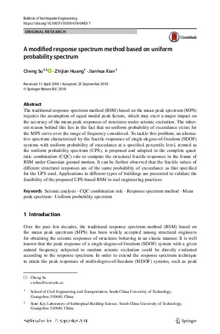 (PDF) A modified response spectrum method based on uniform probability spectrum