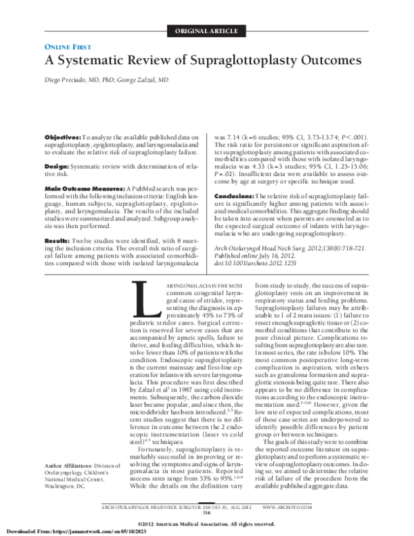(PDF) A Systematic Review of Supraglottoplasty Outcomes