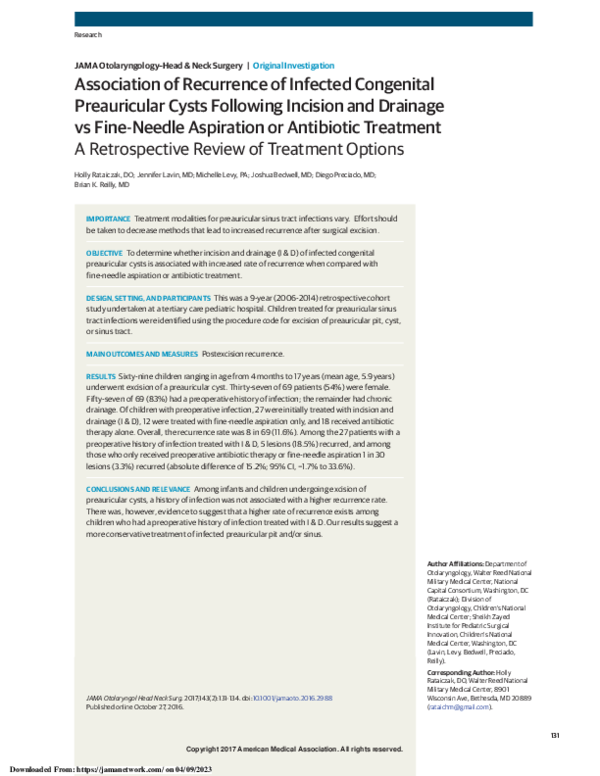 (PDF) Association of Recurrence of Infected Congenital Preauricular ...
