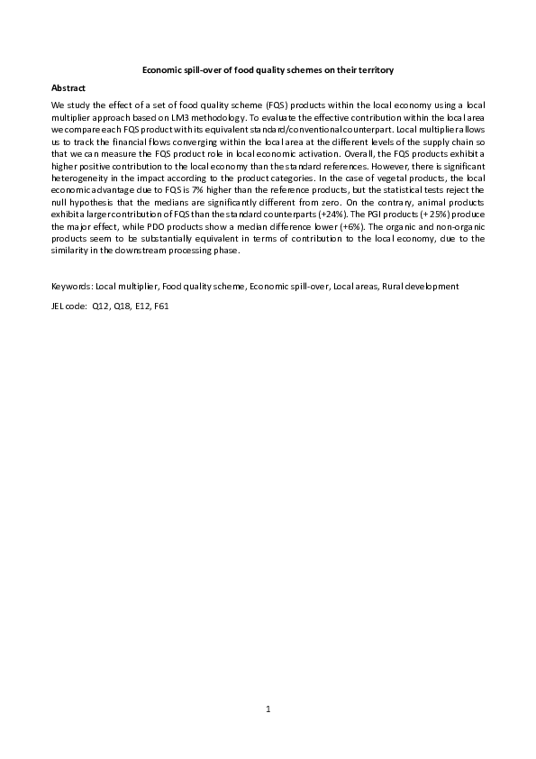 (PDF) Economic Spill-Over of Food Quality Schemes on Their Territory