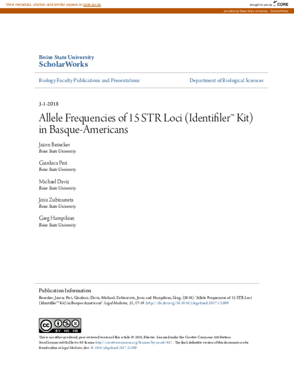 (PDF) Allele frequencies of 15 STR loci (Identifiler™ kit) in Basque ...