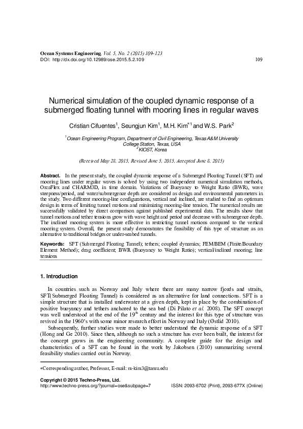 Pdf Numerical Simulation Of The Coupled Dynamic Response Of A Submerged Floating Tunnel With