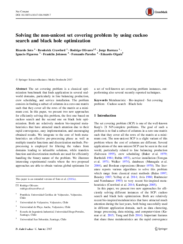 Solving The Non Unicost Set Covering Problem By Using Cuckoo Search And Black Hole Optimization