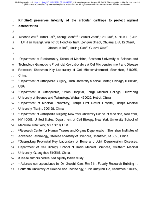(PDF) Kindlin-2 preserves integrity of the articular cartilage to ...