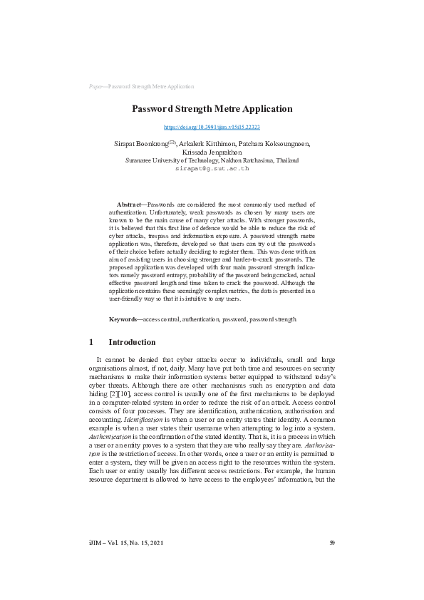 (PDF) Password Strength Metre Application