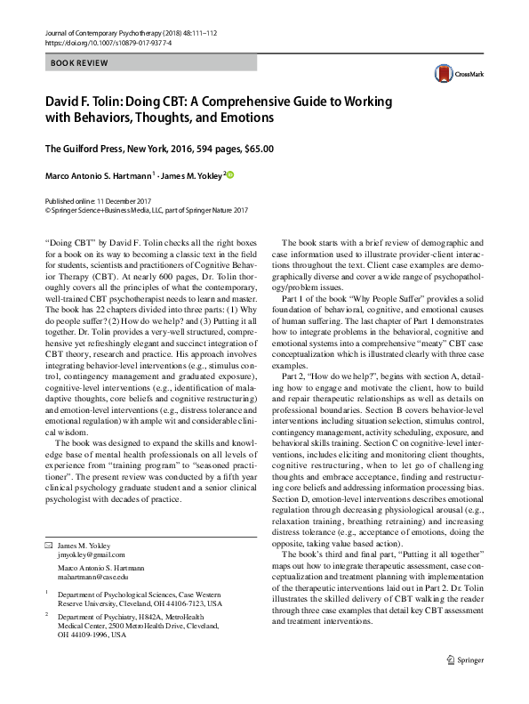 (PDF) David F. Tolin: Doing CBT: A Comprehensive Guide to Working with ...