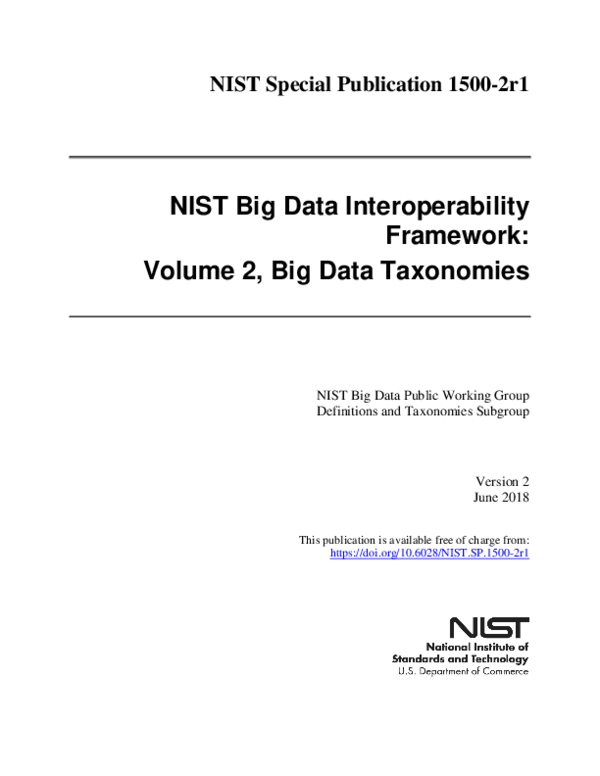 (PDF) NIST Big Data Interoperability Framework: volume 2, big data taxonomies, version 2