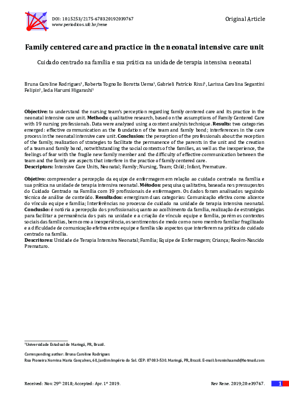 (PDF) Family centered care and practice in the neonatal intensive care unit