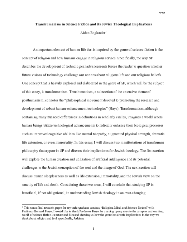 (PDF) Transhumanism in Science Fiction and its Jewish Theological ...
