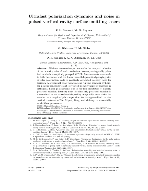(PDF) Ultrafast polarization dynamics and noise in pulsed vertical-cavity surface-emitting lasers