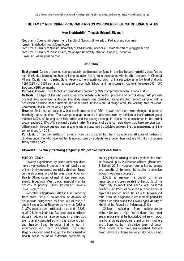 (PDF) The Family Mentoring Program (FMP) on Improvement of Nutritional Status | Riyanti Riyanti ...