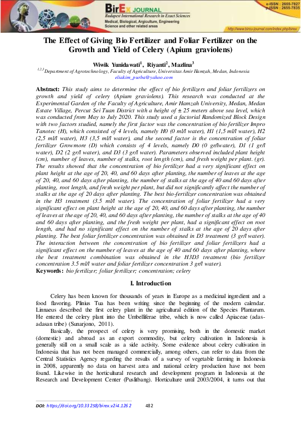 (PDF) The Effect of Giving Bio Fertilizer and Foliar Fertilizer on the ...