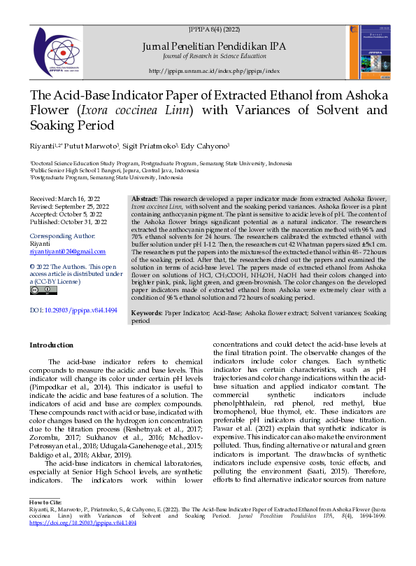 (PDF) The Acid-Base Indicator Paper of Extracted Ethanol from Ashoka ...
