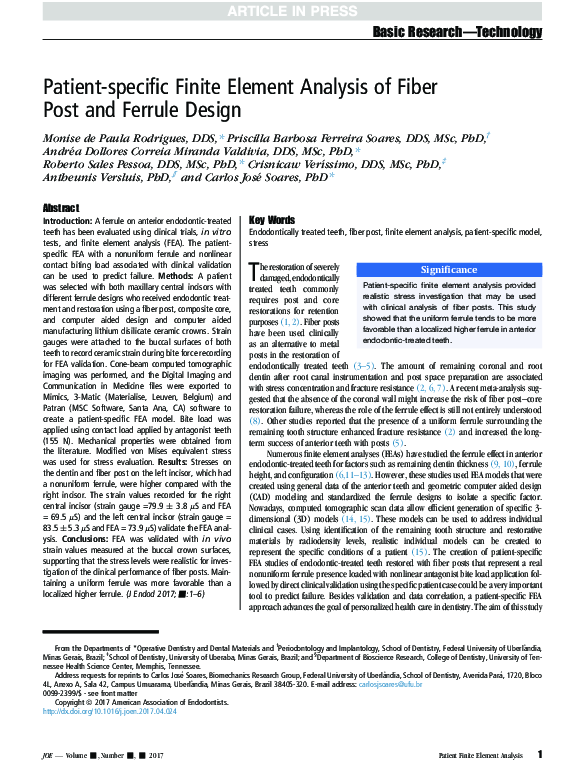 (PDF) Patient-specific Finite Element Analysis of Fiber Post and Ferrule Design