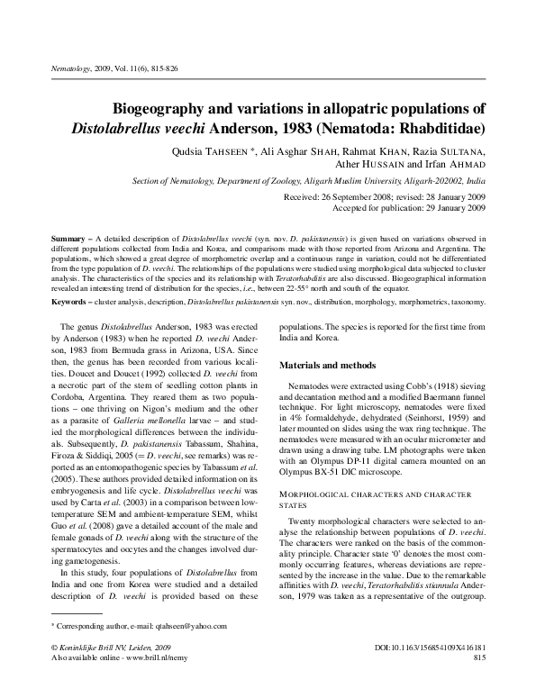 (PDF) Biogeography and variations in allopatric populations of ...
