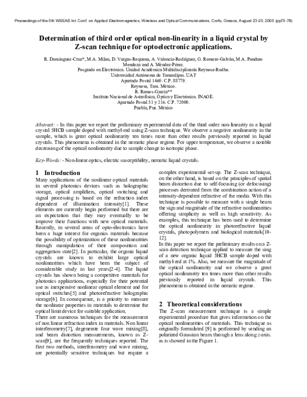 (PDF) Determination of third order optical non-linearity in a liquid crystal by Z-scan technique ...