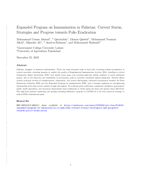 (PDF) Expanded Program on Immunization in Pakistan: Current Status ...