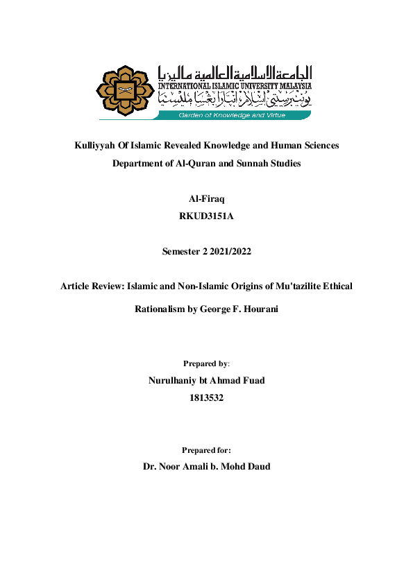 (PDF) Article Review: Islamic and Non-Islamic Origins of Mu'tazilite ...
