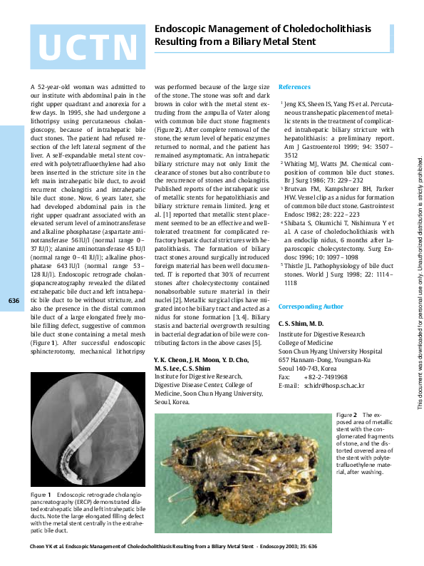 (PDF) Endoscopic Management of Choledocholithiasis Resulting from a ...