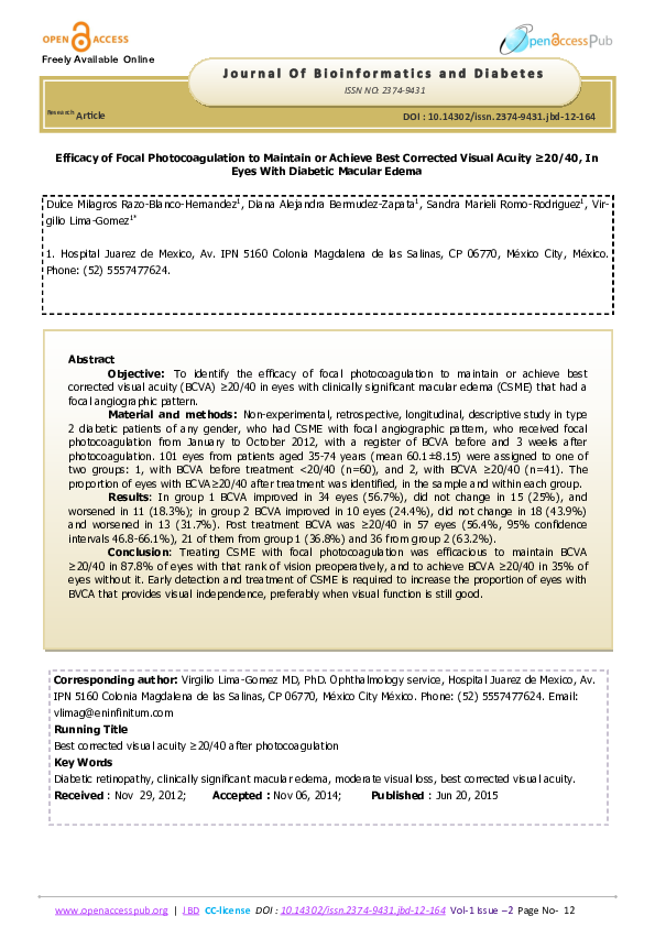 (PDF) Efficacy Of Focal Photocoagulation To Maintain Or Achieve Best ...