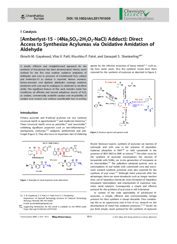 (PDF) [Amberlyst-15 - (4Na2 SO4 -2H2 O2 -NaCl) Adduct]: Direct Access ...