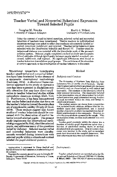 (PDF) Teacher verbal and nonverbal behavioral expression toward ...