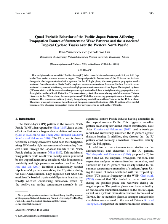 (PDF) Quasi-Periodic Behavior of the Pacific–Japan Pattern Affecting ...